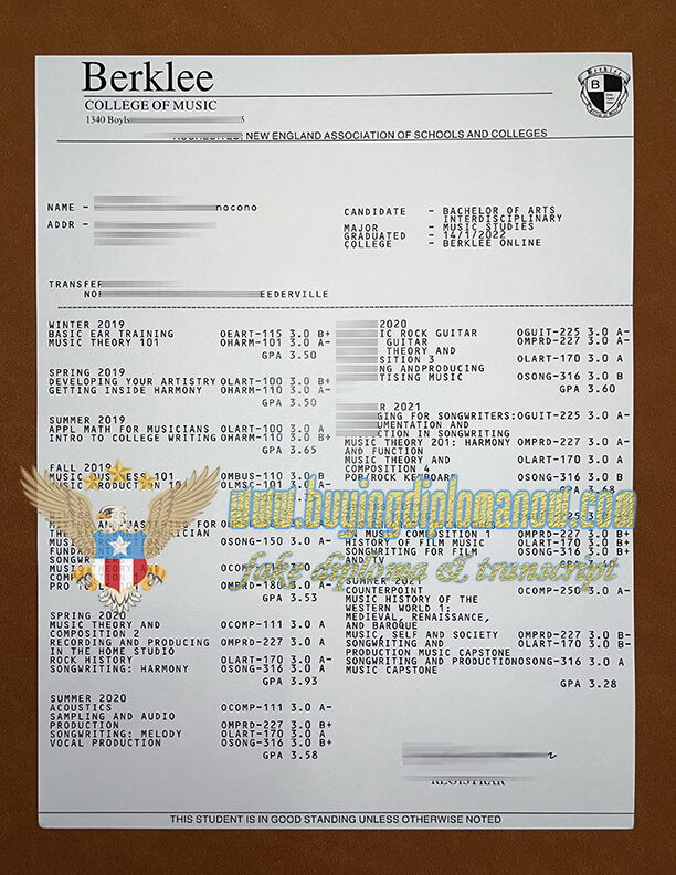 How to make Berklee College of Music Transcript